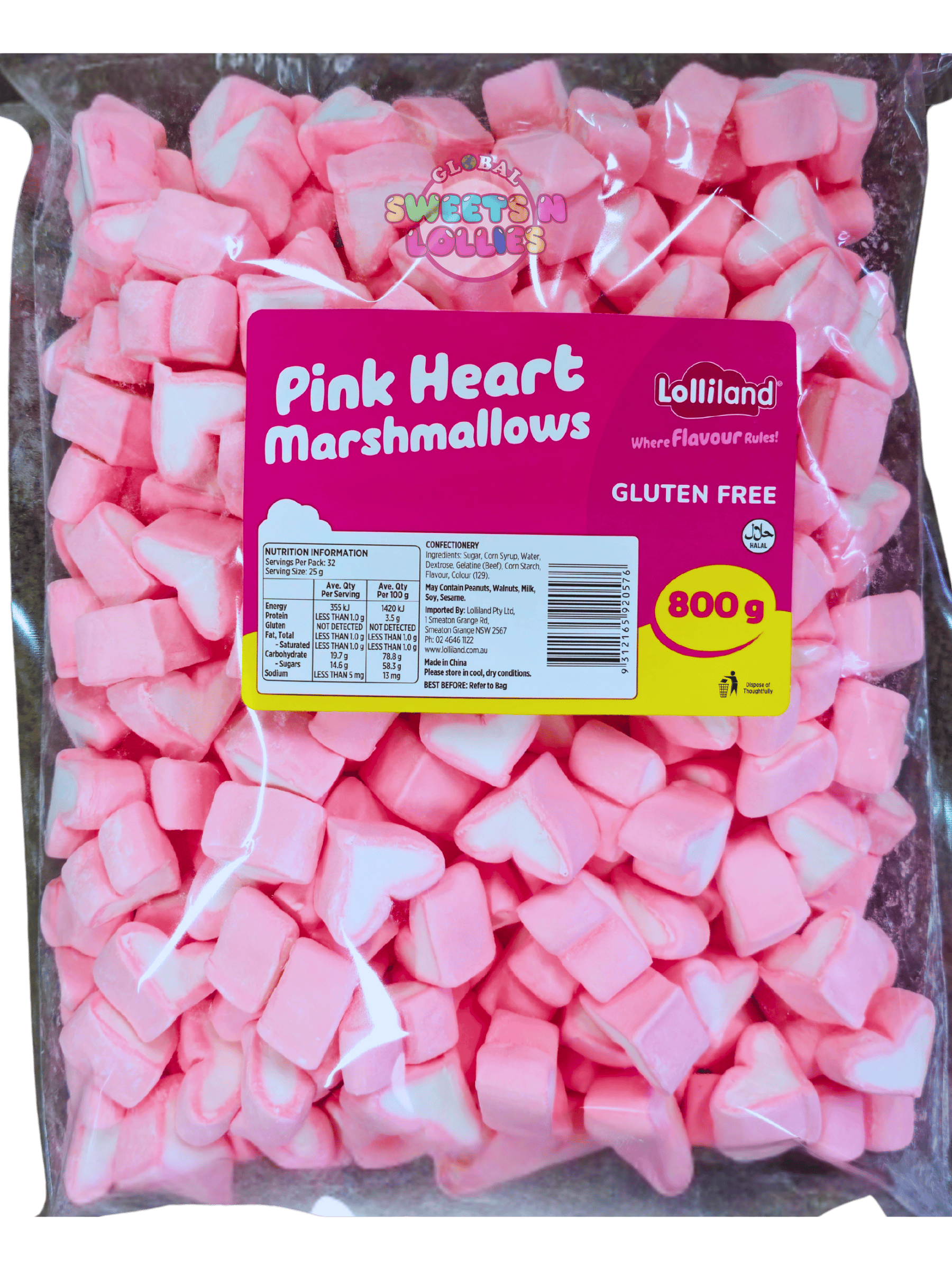 Lolliland Pink Heart Marshmallows 800g – Global Sweets & Lollies