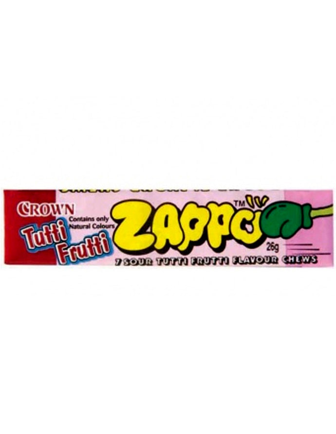 Zappo Tutti Frutti Sour Chews 26g – Global Sweets & Lollies